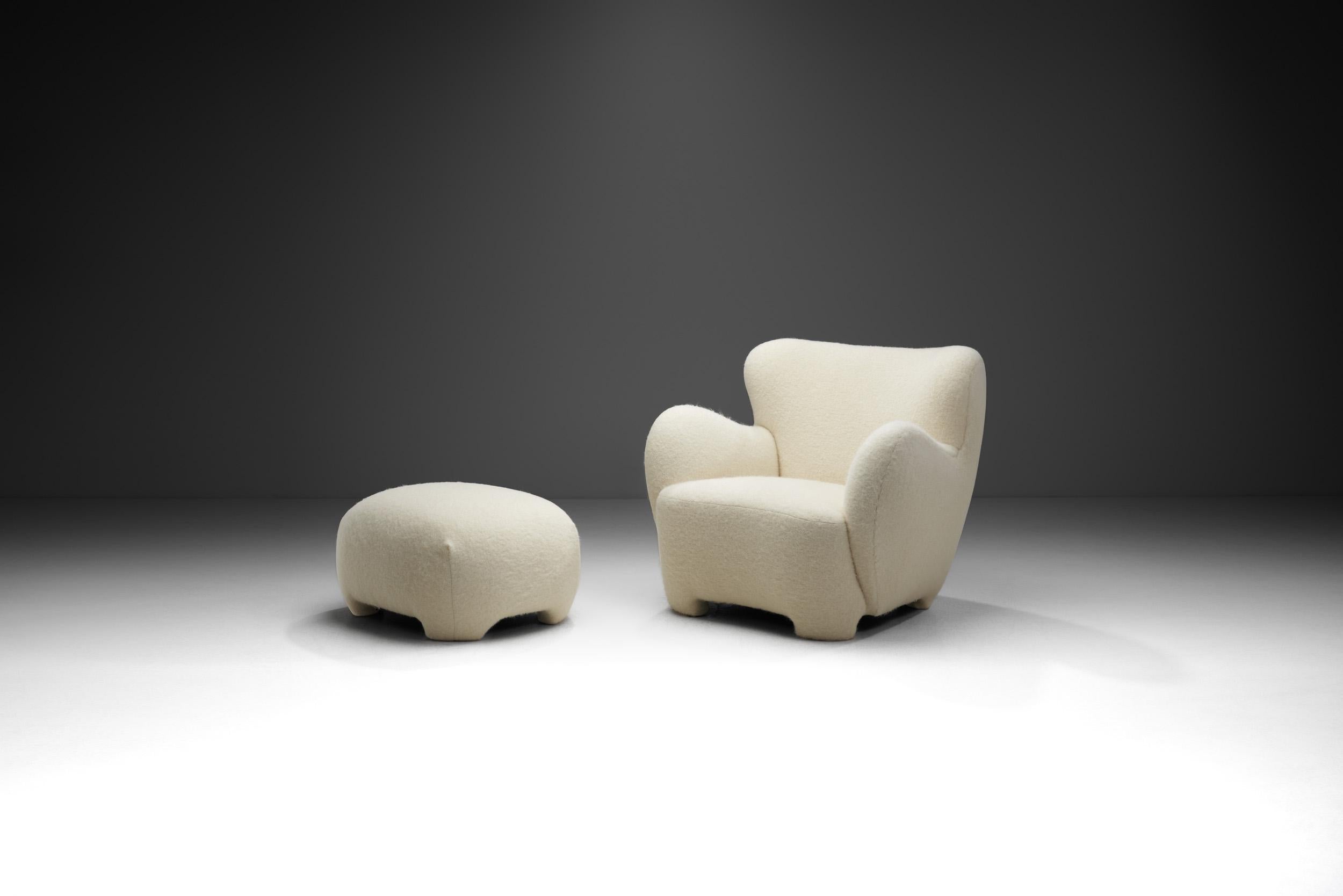 European Cabinetmaker Upholstered Lounge Chair with Ottoman, Europe ...