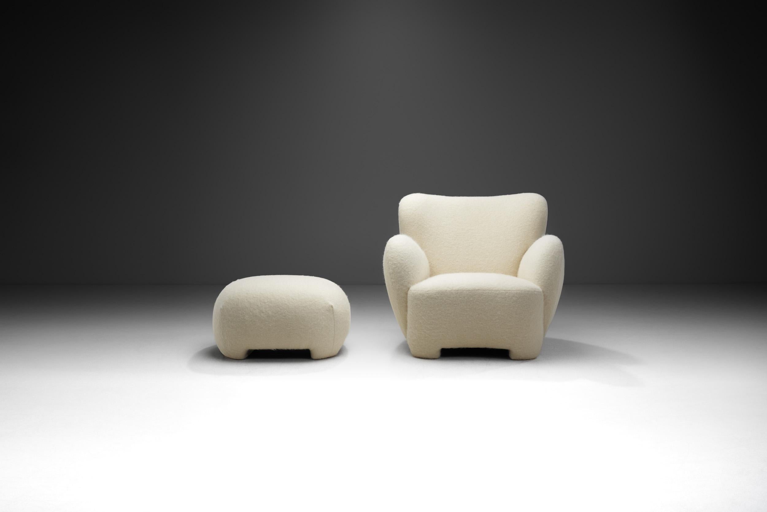 European Cabinetmaker Upholstered Lounge Chair with Ottoman, Europe ...
