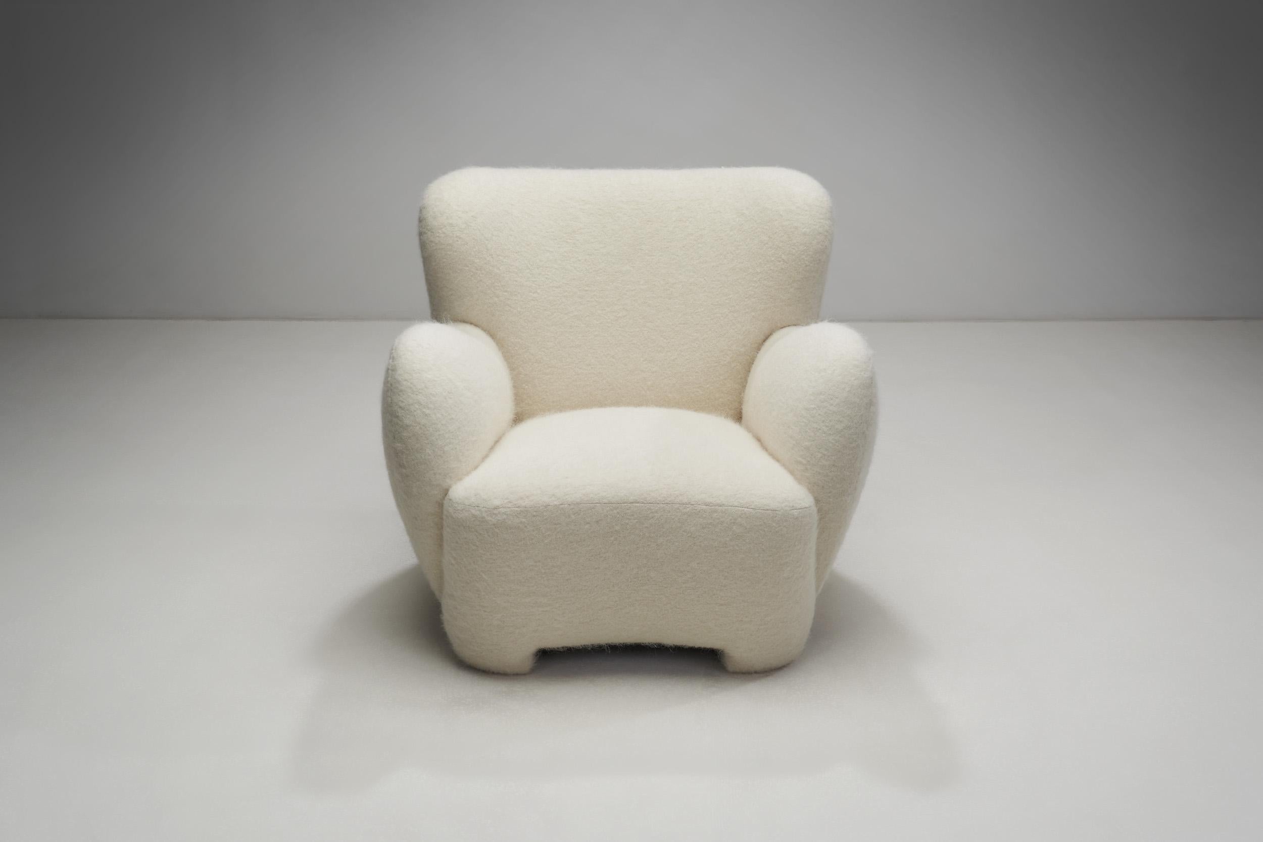 European Cabinetmaker Upholstered Lounge Chair with Ottoman, Europe ...