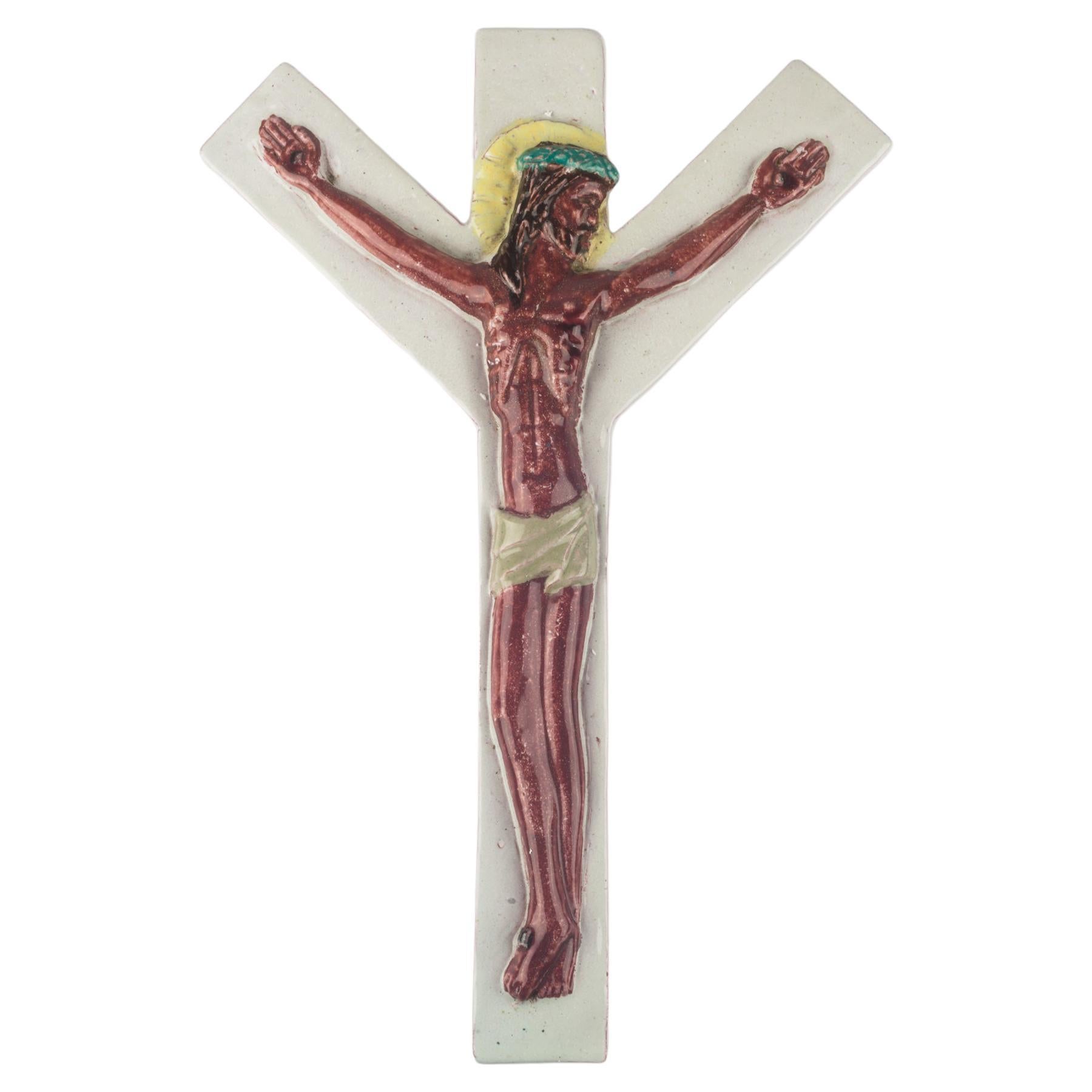 Midcentury Religious European Ceramic Crucifix, 1970s For Sale at 1stDibs