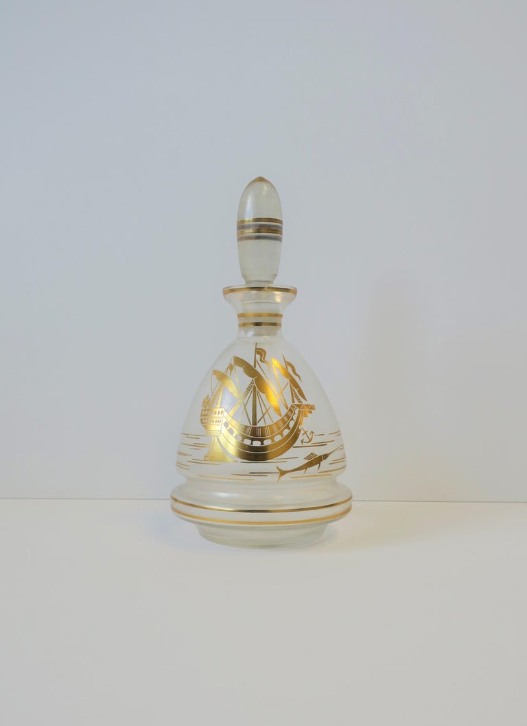 Liquor Decanter and Shot Glass Set with Gold Nautical Design Barware ...