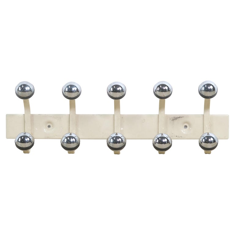 European Coat Hat Wall Rack Polished Nickel Ball Hooks For Sale at 1stDibs
