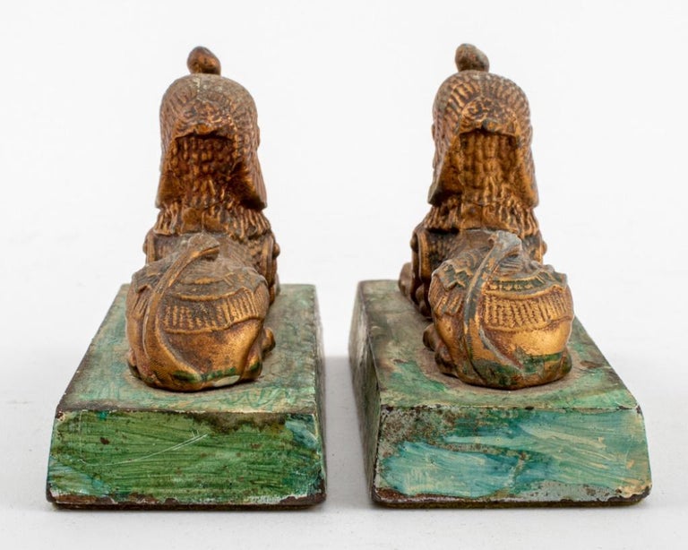 European Cold Painted Bronze Sphinx Sculptures, Pair For Sale at 1stDibs