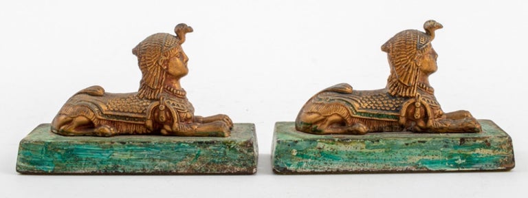 European Cold Painted Bronze Sphinx Sculptures, Pair For Sale at 1stDibs