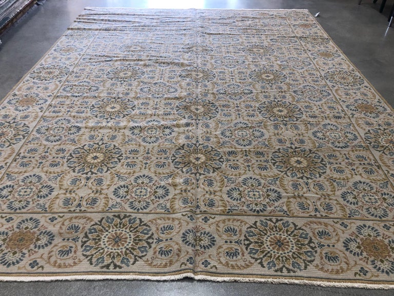 European Design Area Rug with Blue and Gold For Sale at 1stDibs