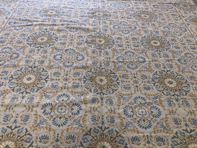European Design Area Rug with Blue and Gold For Sale at 1stDibs