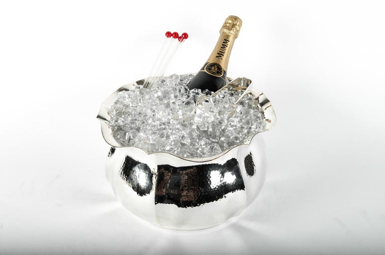European Hammered Silver Plated Barware Champagne Cooler For Sale at ...