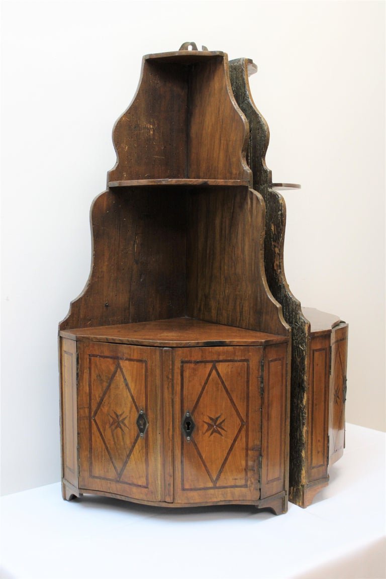 European Inlaid Corner Wood Shelves For Sale at 1stDibs