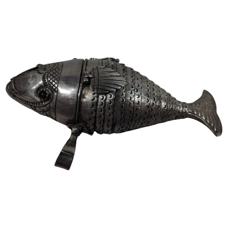 European Japonesque Silver Spice Box in Form of Articulated Fish For ...