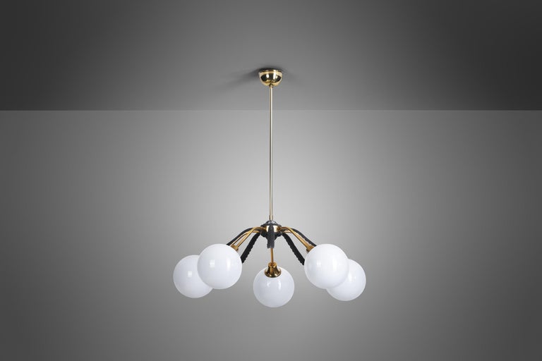 European Mid-Century Modern Brass Ceiling Lamp with Leaf Motif, Europe ...