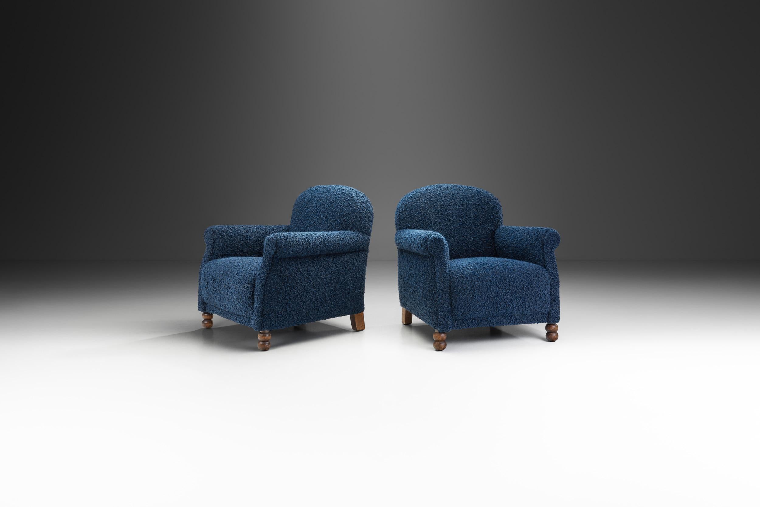 European Mid-Century Modern Lounge Chairs with Double Bun Feet, Europe ...