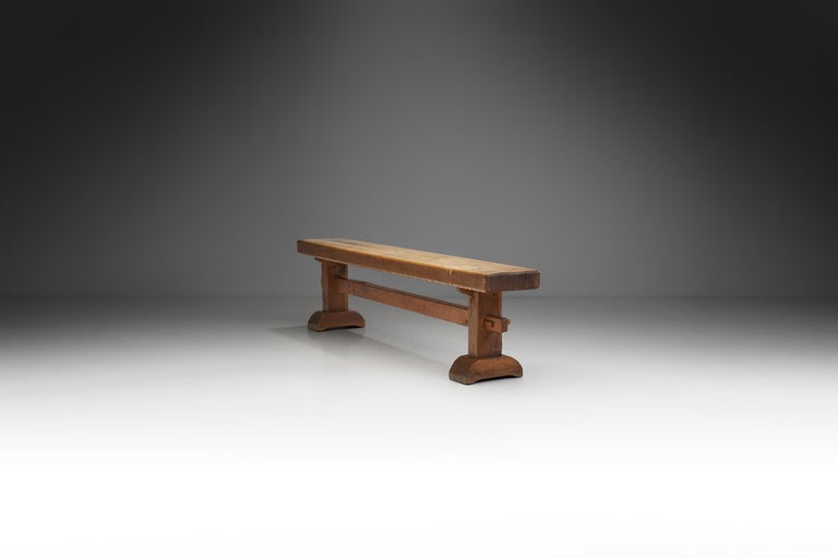 European Mid-Century Solid Wood Trestle Bench, Europe, ca 1950s For ...