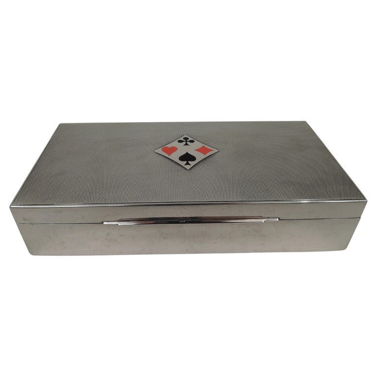 European Modern Silver Playing Card Box with Enamelled Suits For Sale ...