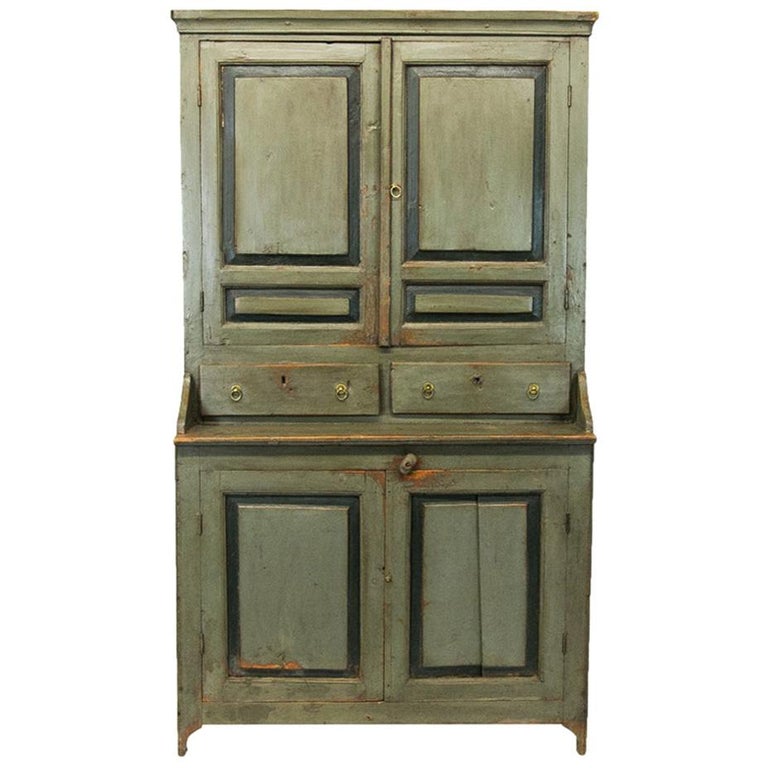 European Painted Step Back Cupboard at 1stDibs