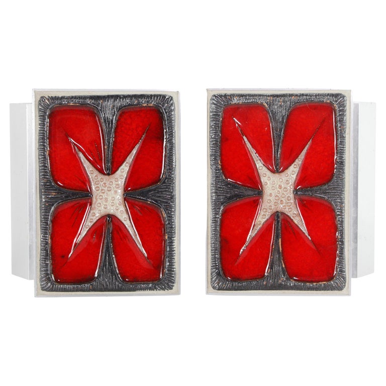 European Pair Aluminum Door Handles w/ Red Flower Enamel Design For ...