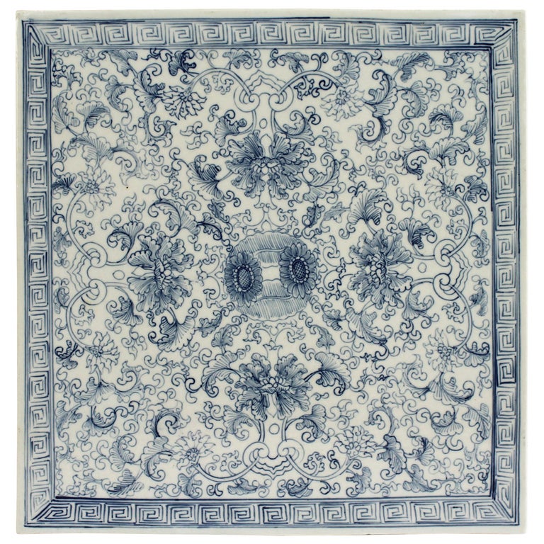 European Porcelain Hand-Painted Blue and White Tile at 1stDibs