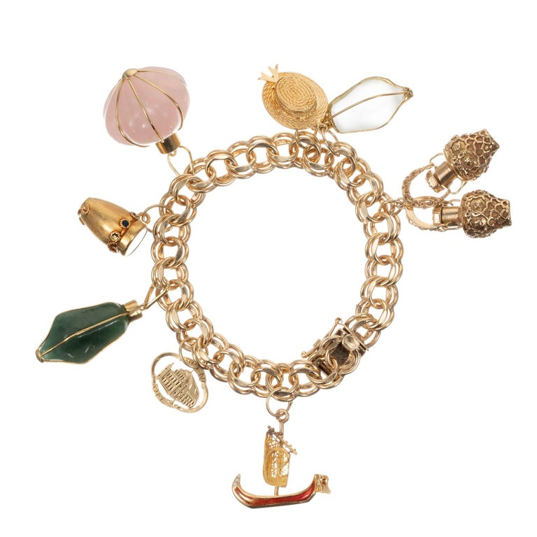 European Quartz Aventurine Mixed Travel Gold Charm Bracelet at 1stDibs