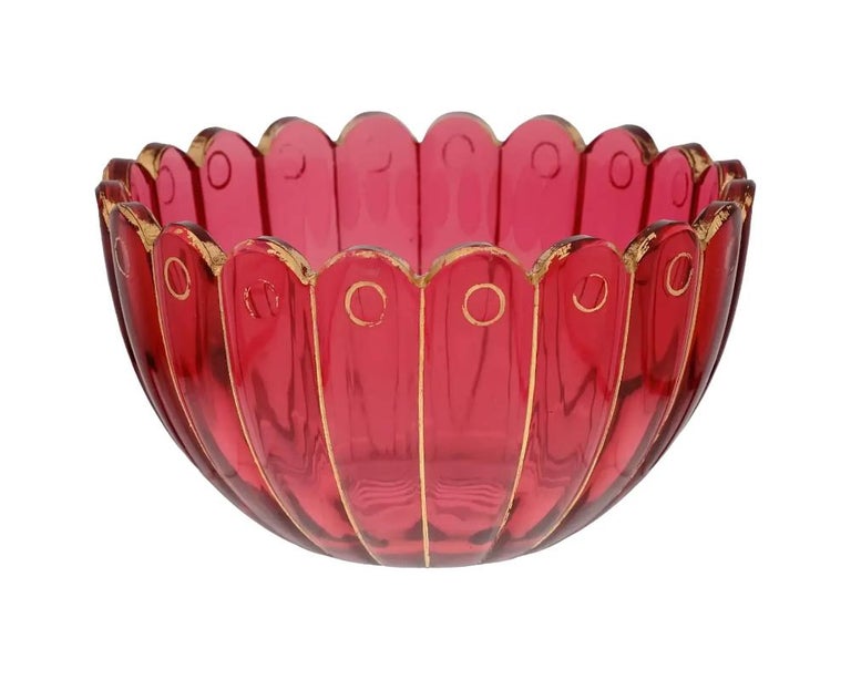European Red Bohemian Glass Bowl with Gilt Edges For Sale at 1stDibs