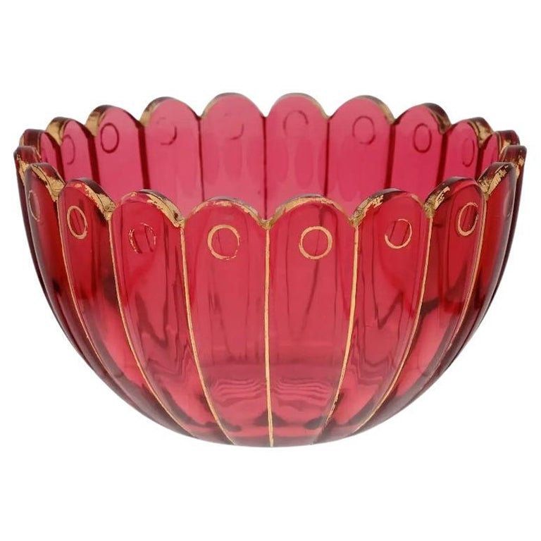 European Red Bohemian Glass Bowl with Gilt Edges For Sale at 1stDibs