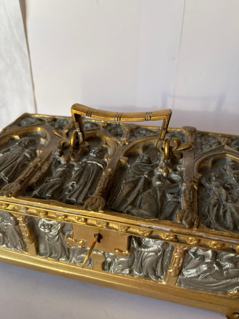 European Renaissance Style Jewelry Box Steel and Golden Steel Key Blue ...