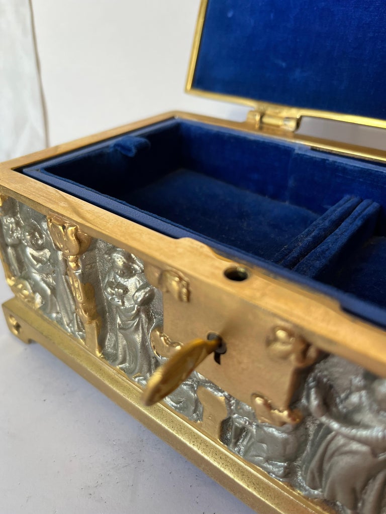 European Renaissance Style Jewellery Box Steel and Golden Steel Key ...
