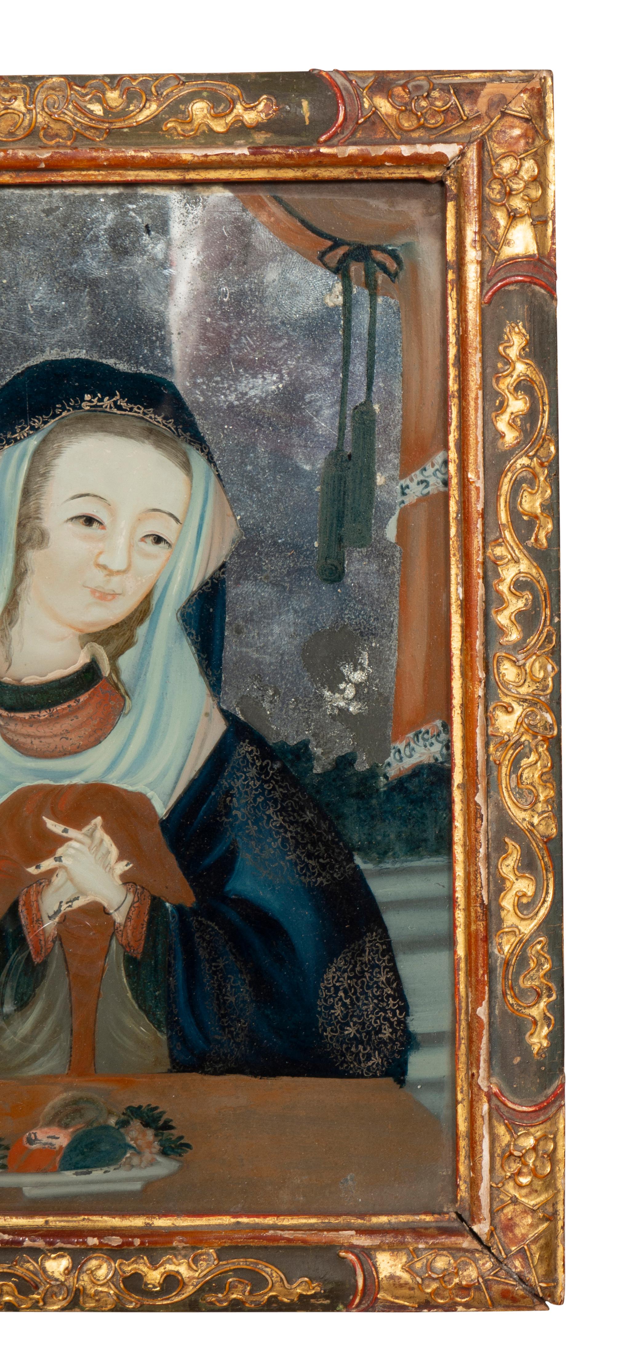 European Reverse Painting on Glass of Woman at 1stDibs