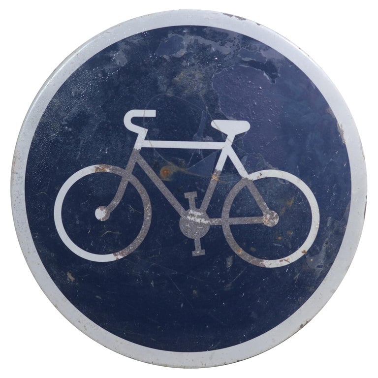 European Round Blue and White Enameled Steel Bicycle Sign For Sale at ...