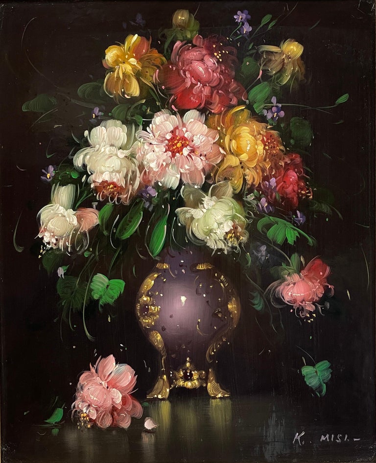 European School - Fine Classical Still Life Flowers in Ornate Vase ...