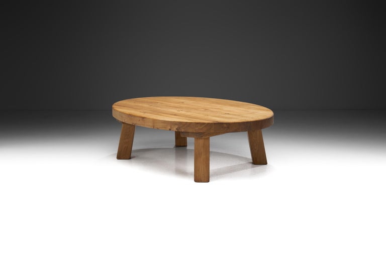 European Solid Wood Oval Coffee Table, Europe, ca 1950s For Sale at 1stDibs