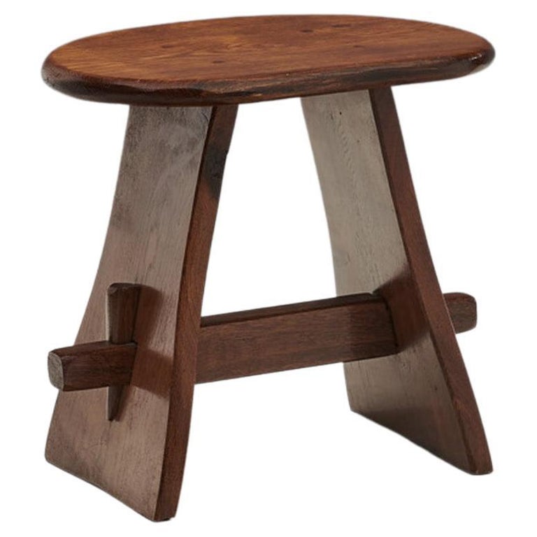 European Solid Wood Stool with Mortise and Tenon Joinery, Europe ca ...