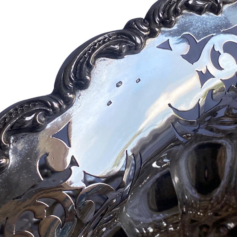 European Sterling Silver Pierced Footed Bowl For Sale at 1stDibs