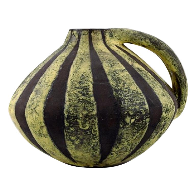 European Studio Ceramicist, Unique Retro Vase with Handle in Glazed ...
