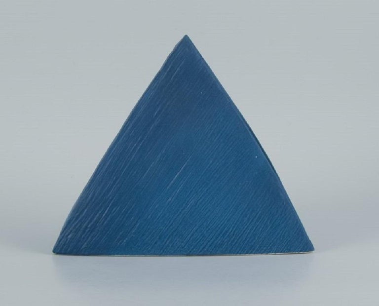 European Studio Ceramicist, Unique Triangular Vase in Blue Glaze, Late ...
