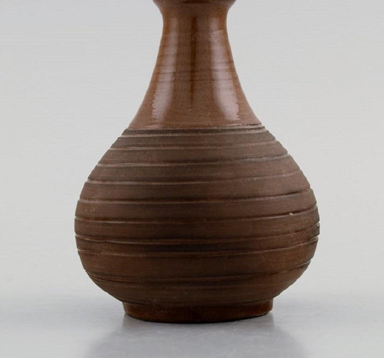 European Studio Ceramicist, Vase in Glazed Ceramics with Grooved Body ...