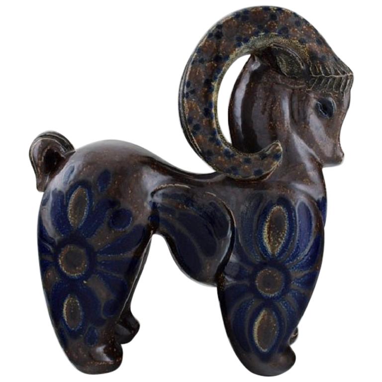 European Studio Ceramist, Large Unique Figure in Glazed Ceramics, Ram ...