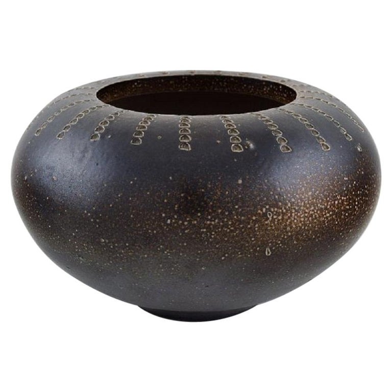 European Studio Ceramist, Unique Vase in Glazed Ceramics with Grooved ...