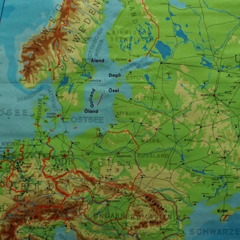 European Train Traffic Pull-Down Poster Map Wall Chart For Sale at 1stDibs