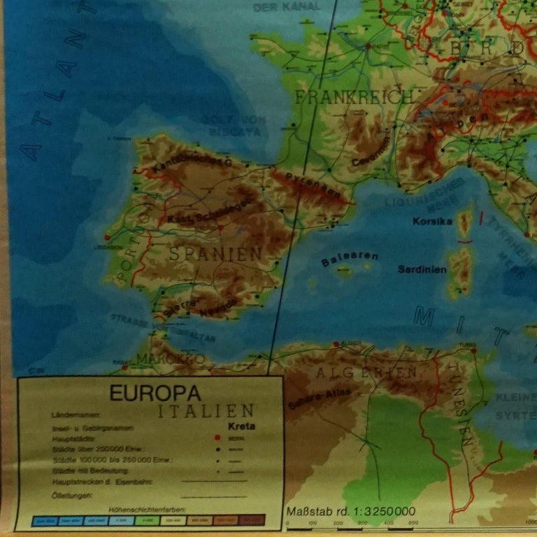 European Train Traffic Pull-Down Poster Map Wall Chart For Sale at 1stDibs
