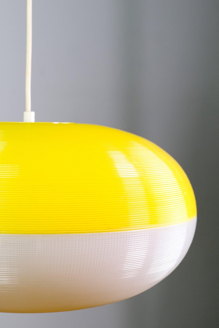 European Yellow and White Ribbed Acrylic Pendant Light w/ Long Hanging ...