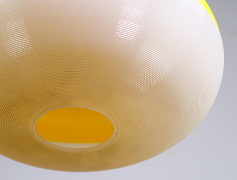 European Yellow and White Ribbed Acrylic Pendant Light w/ Long Hanging ...