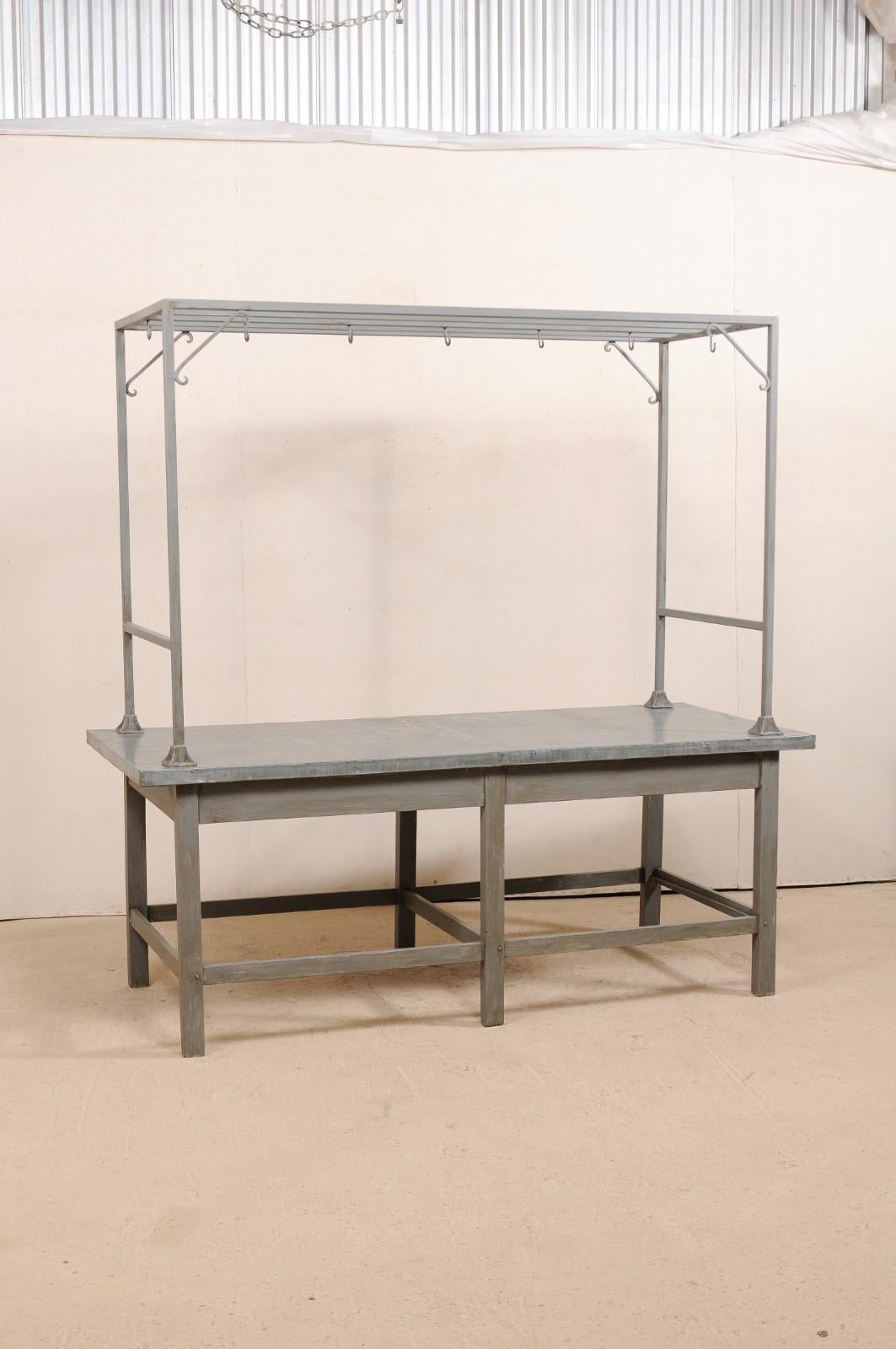 European Zinc-Top Kitchen Work Table with Upper Rack at 1stDibs
