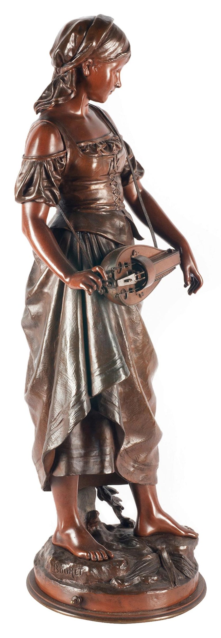 Eutrope Bouret Bronze Statue of Gypsy Girl Musician For Sale at 1stDibs