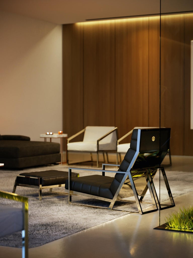 EVA Contemporary Black Leather Lounge Chair and Ottoman by Mansi London ...