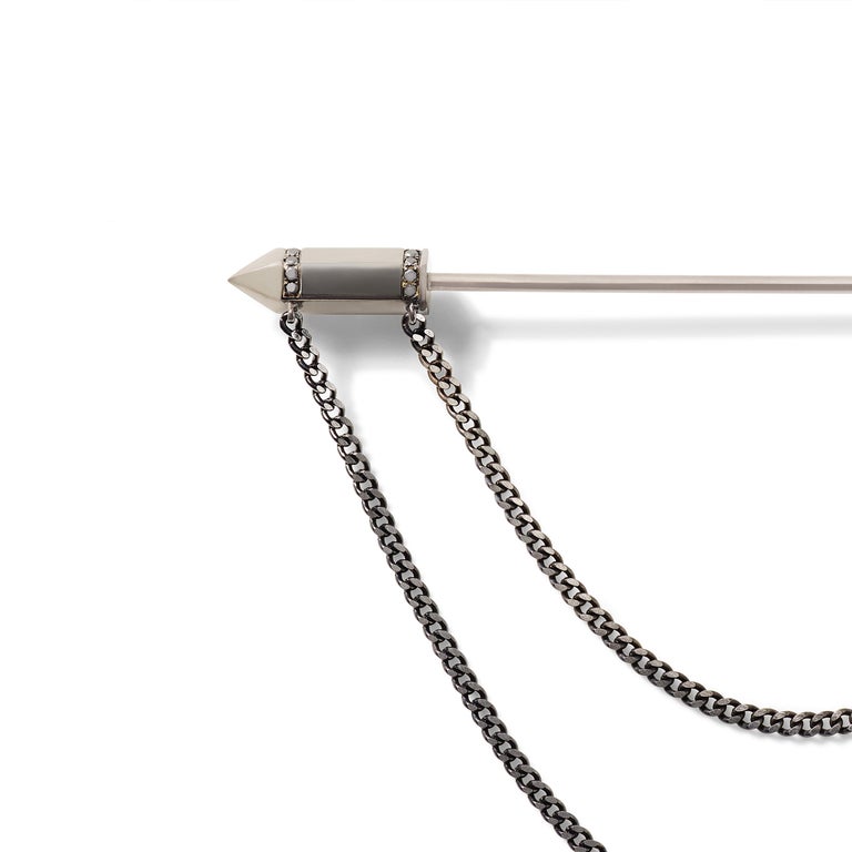 Eva Fehren Double Chain Pin in 18 Karat White Gold with Black Diamonds ...