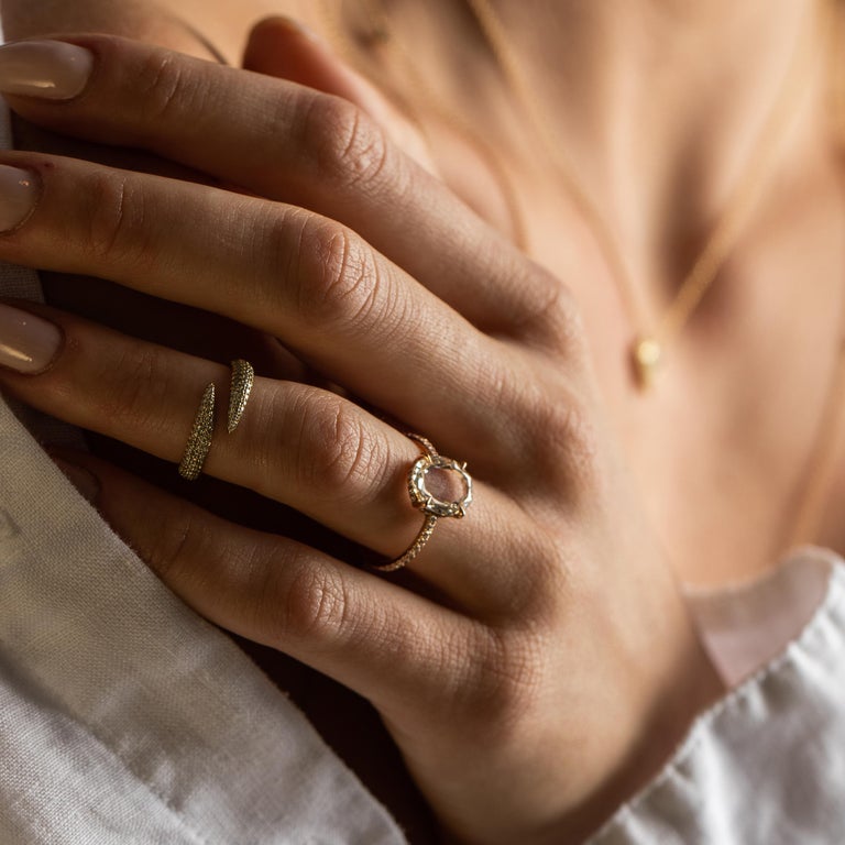 Eva Fehren Pave Wrap Claw Ring in 18 Karat Yellow Gold Pale Champagne Diamonds For Sale at 1stDibs