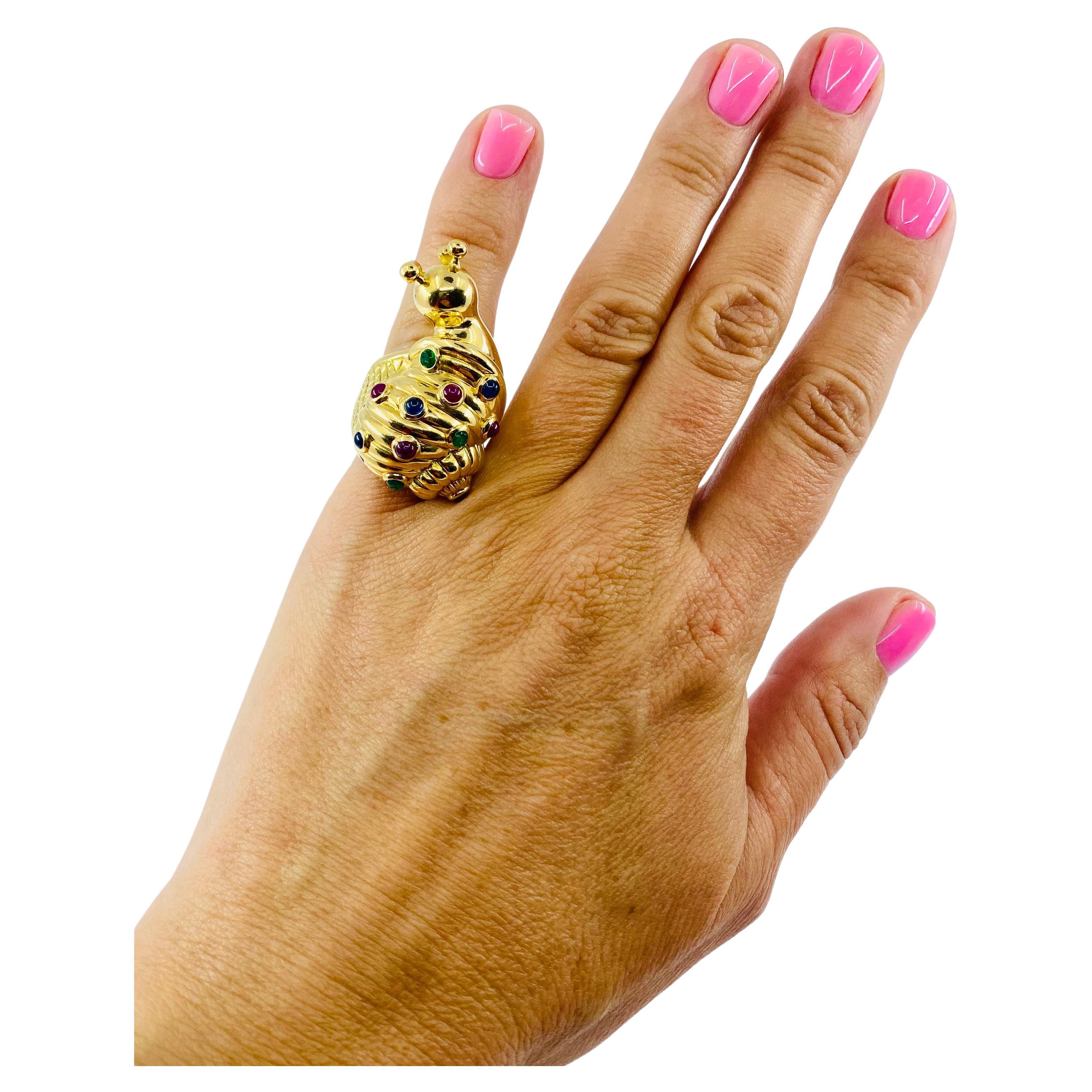 Eva Legoura Snail Ring 18k Gold Gemstones For Sale at 1stDibs