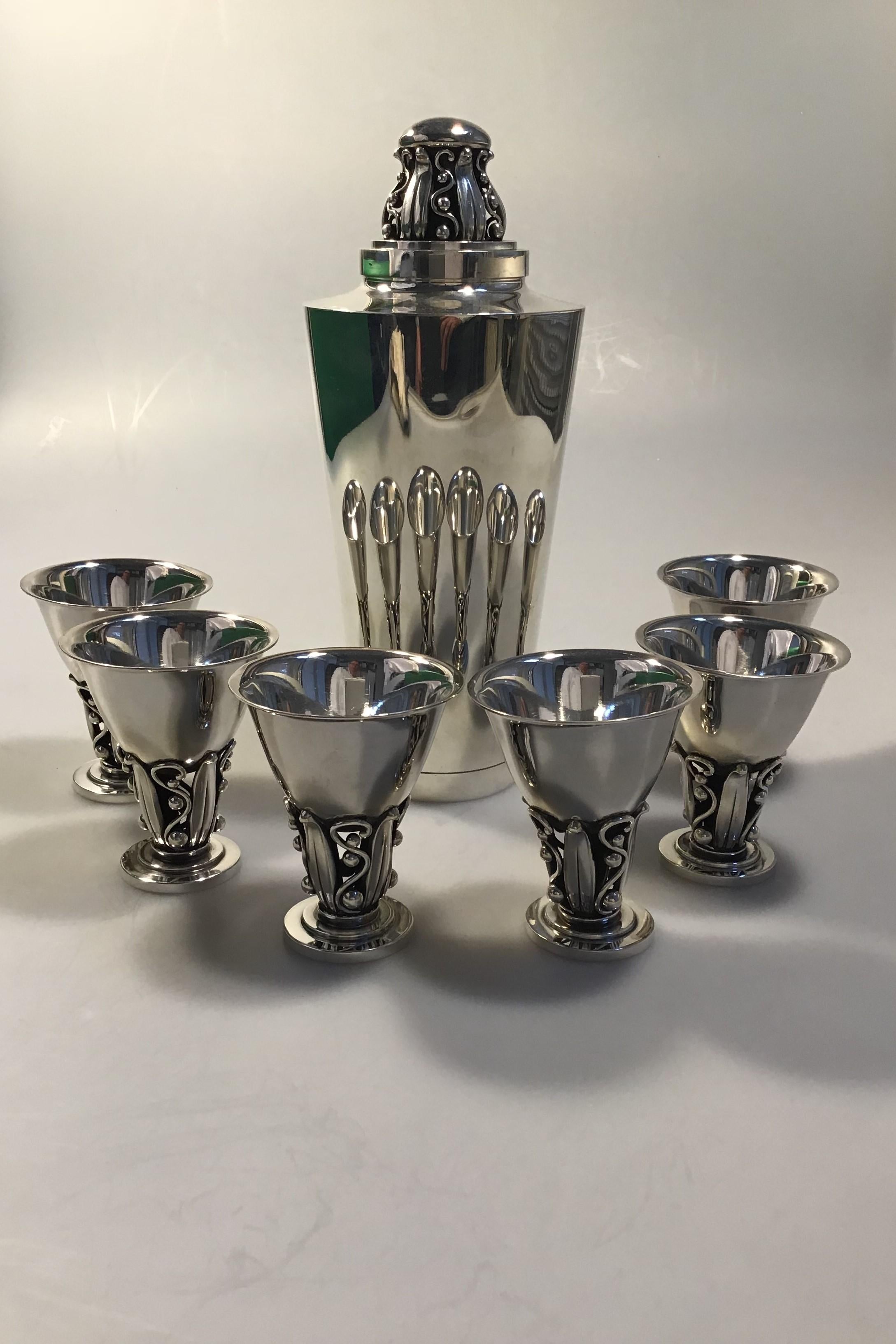 Evald Nielsen Sterling Silver Cocktailshaker and Six Drinking Cups For ...