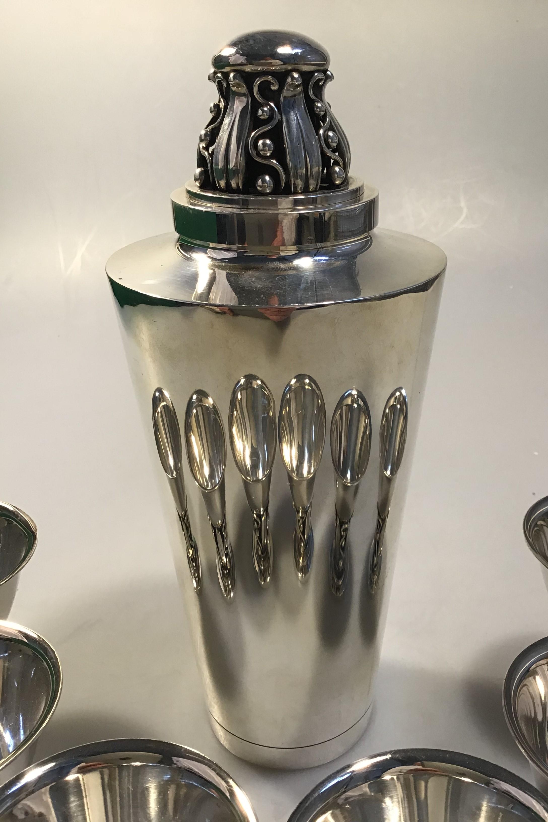 Evald Nielsen Sterling Silver Cocktailshaker and Six Drinking Cups For ...