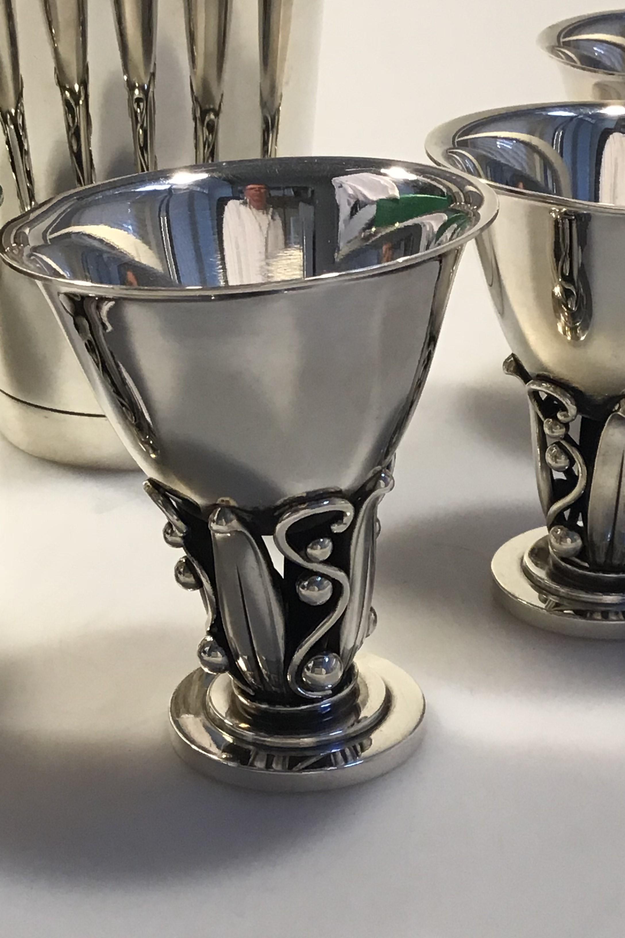 Evald Nielsen Sterling Silver Cocktailshaker and Six Drinking Cups For ...