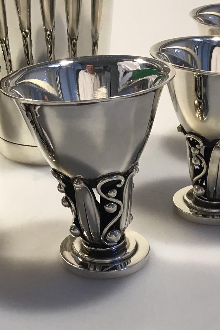Evald Nielsen Sterling Silver Cocktailshaker and Six Drinking Cups For ...